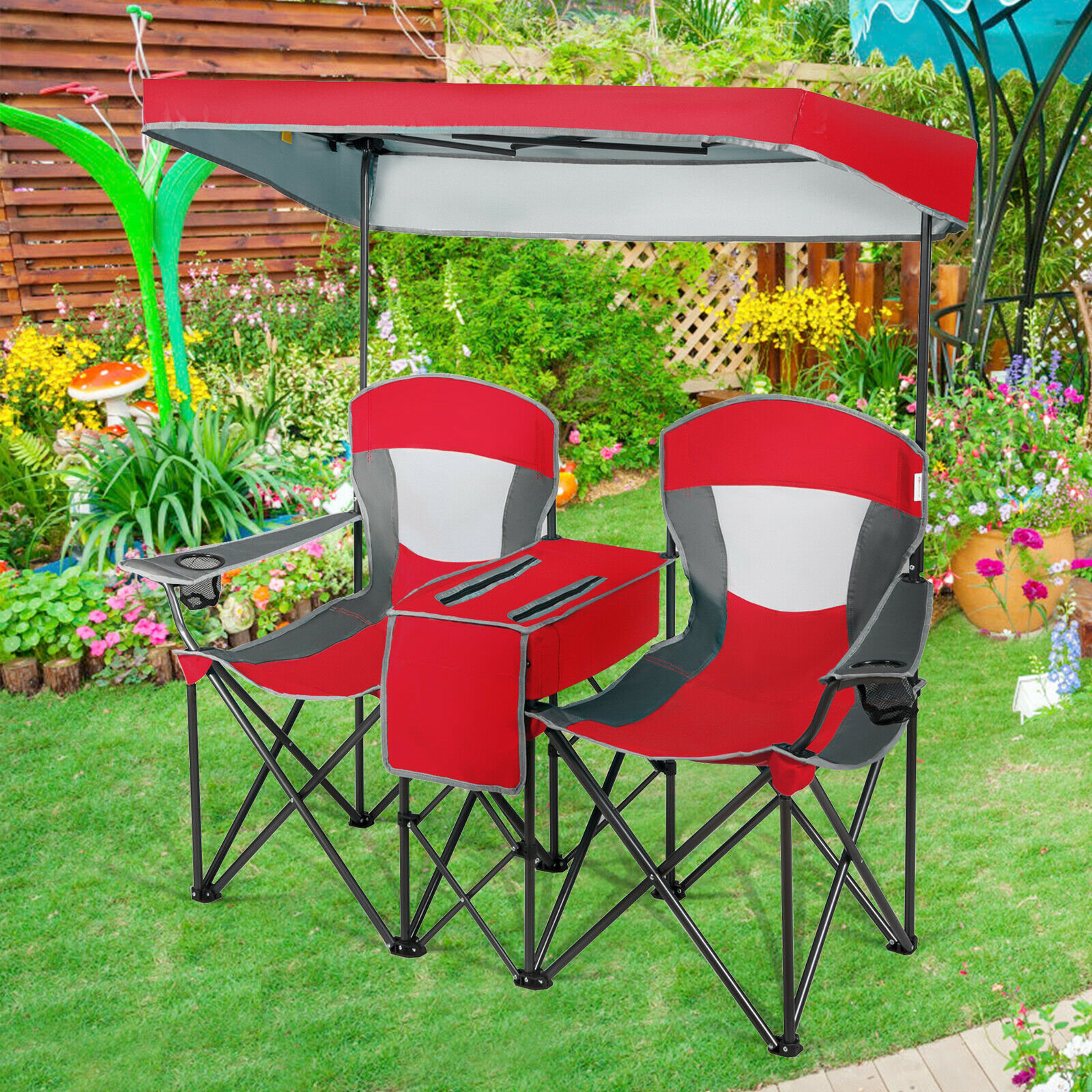 Portable folding camp chair with canopy shade cover store